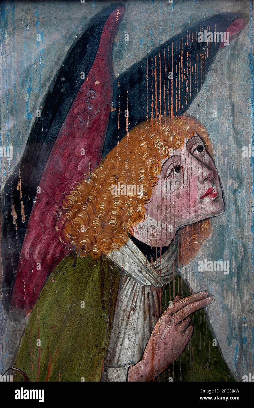 Angel with golden ringlets, painted on wood in 11th century. Amongst ...