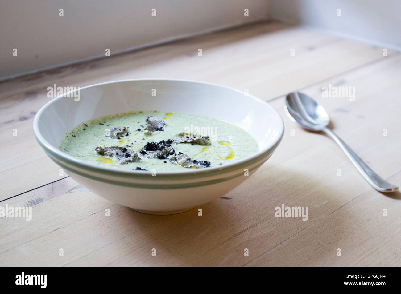 Homemade zucchini cream made with vegetable and potato broth and ...