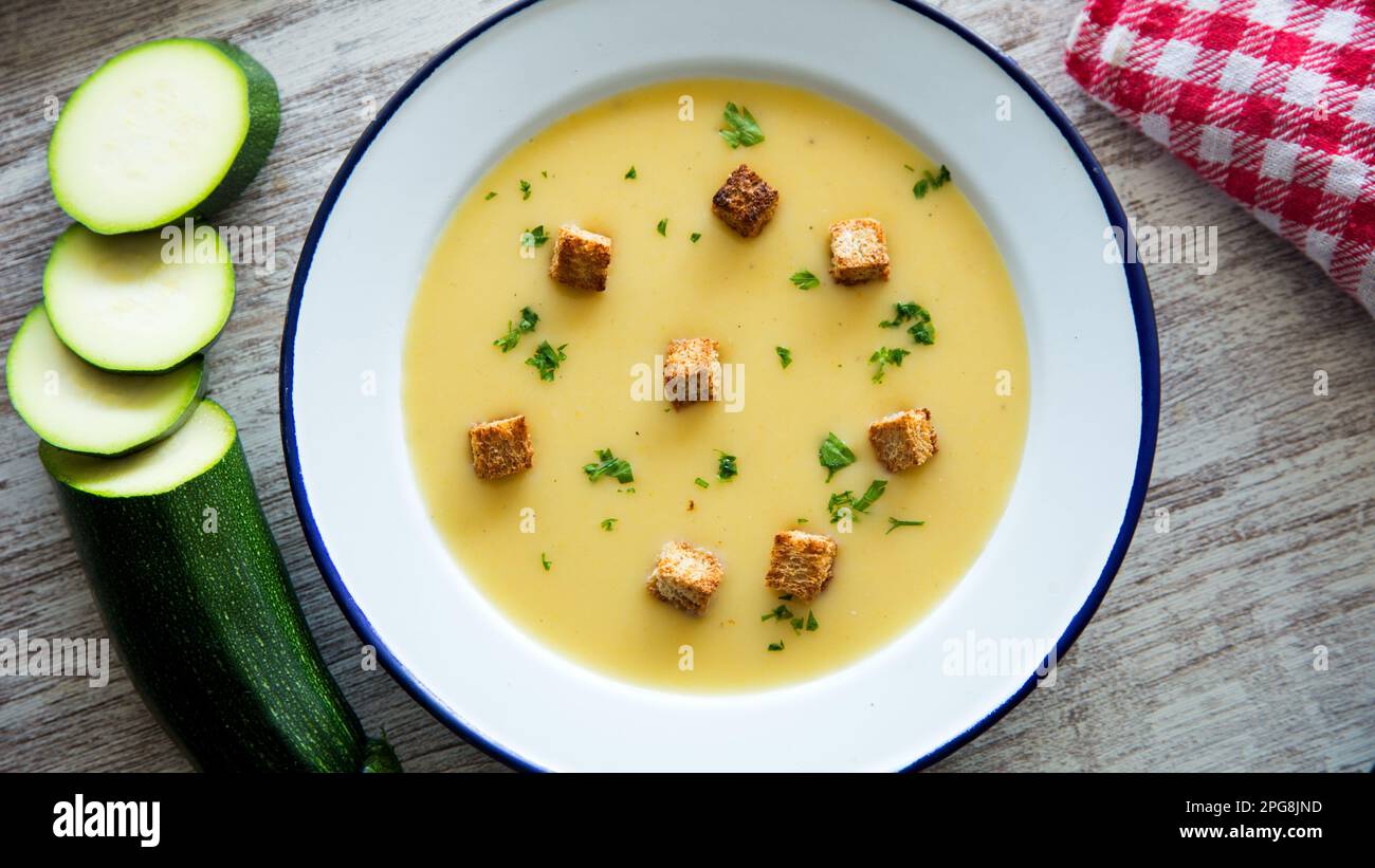 Homemade zucchini cream made with vegetable and potato broth and ...