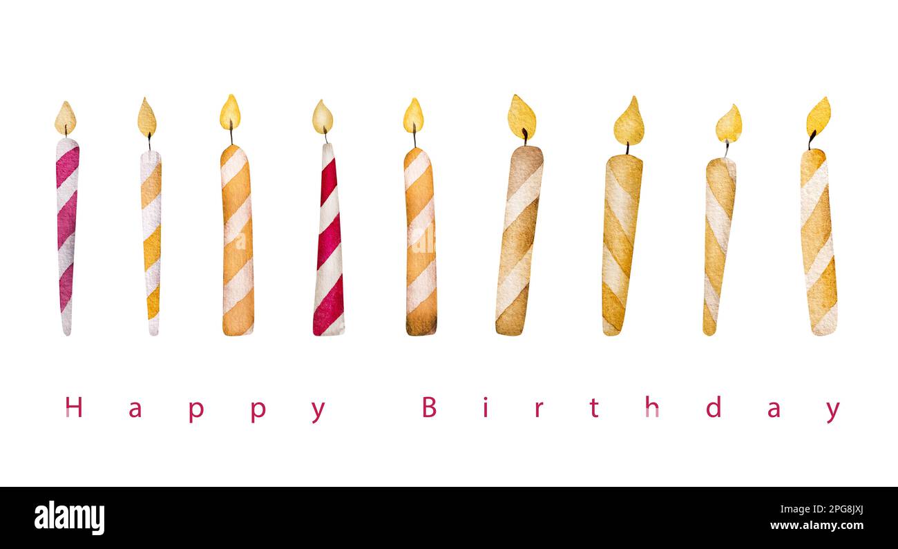 Happy birthday candles watercolor painting postcard Stock Photo - Alamy