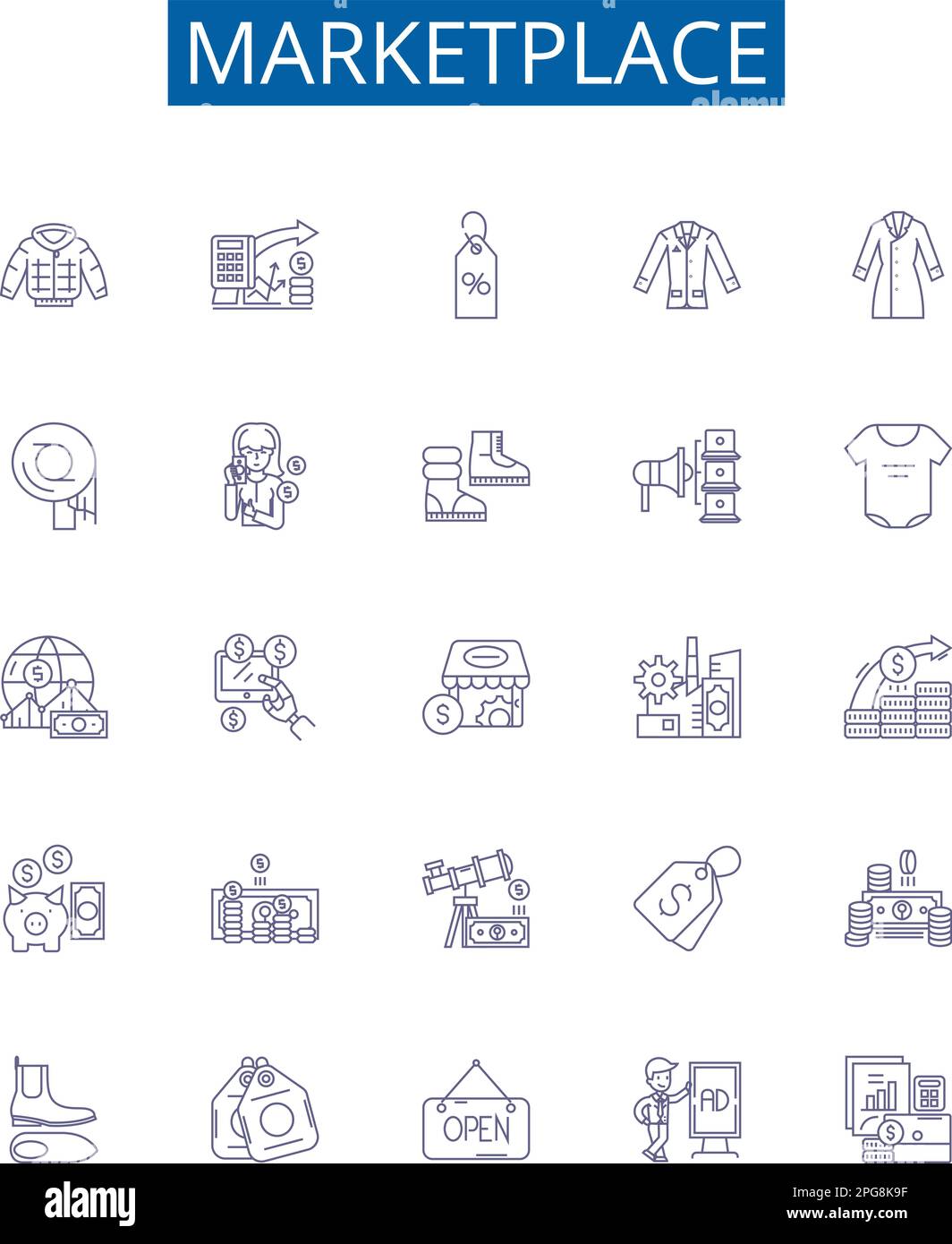 Marketplace line icons signs set. Design collection of Market, Place ...