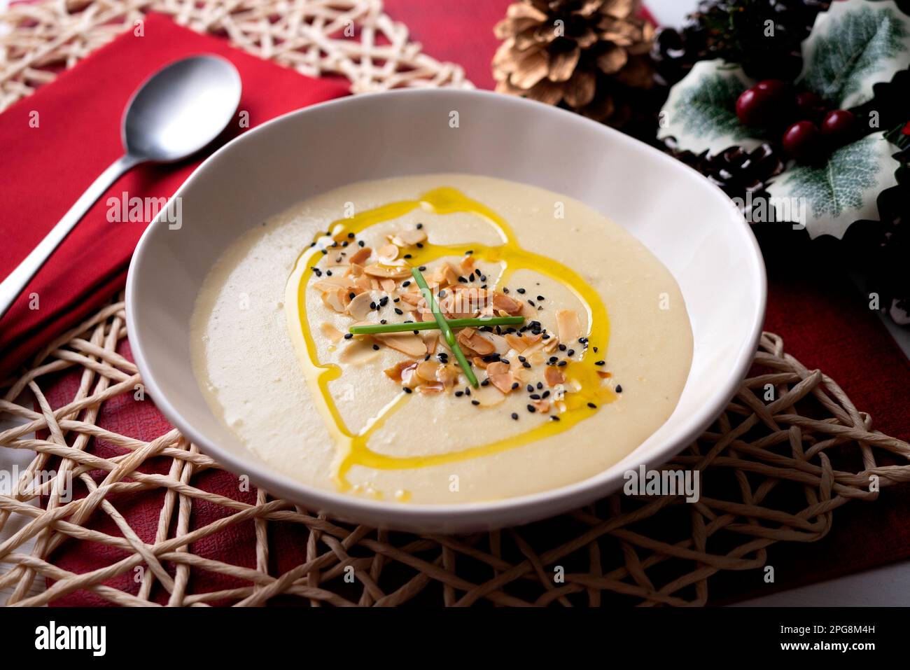 Homemade leek soup on a christmas table Stock Photo - Alamy