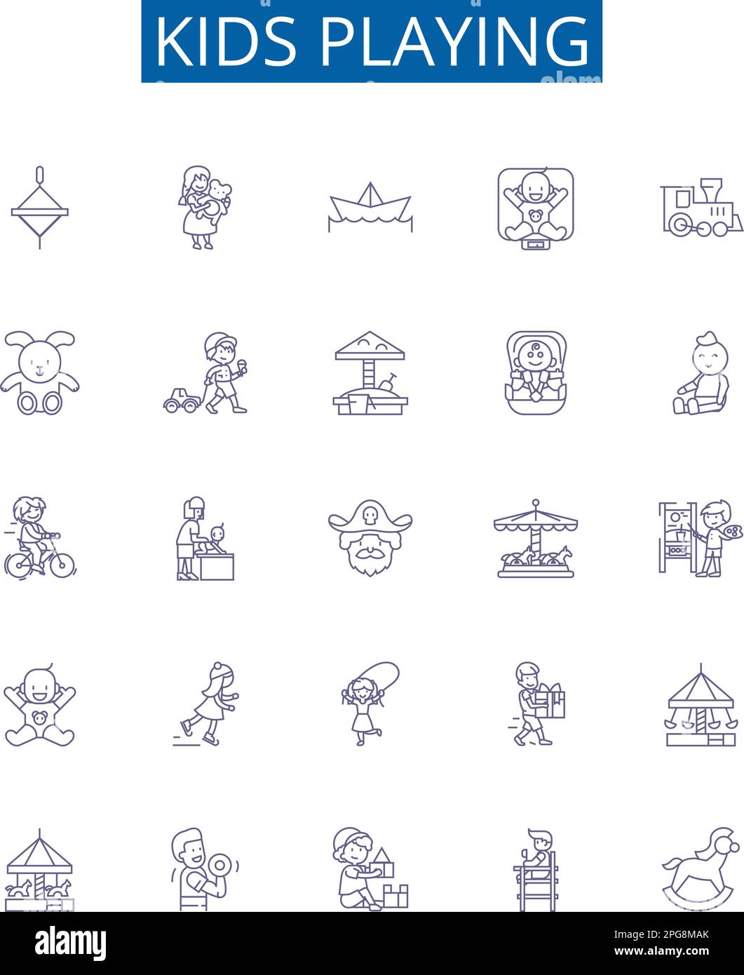 Kids playing line icons signs set. Design collection of Children ...