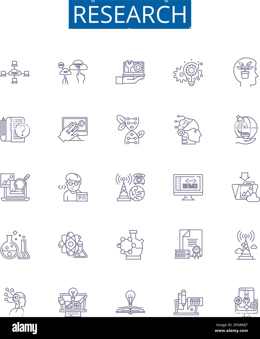 Research line icons signs set. Design collection of Investigate ... Research line icons signs set. Design collection of Investigate ...