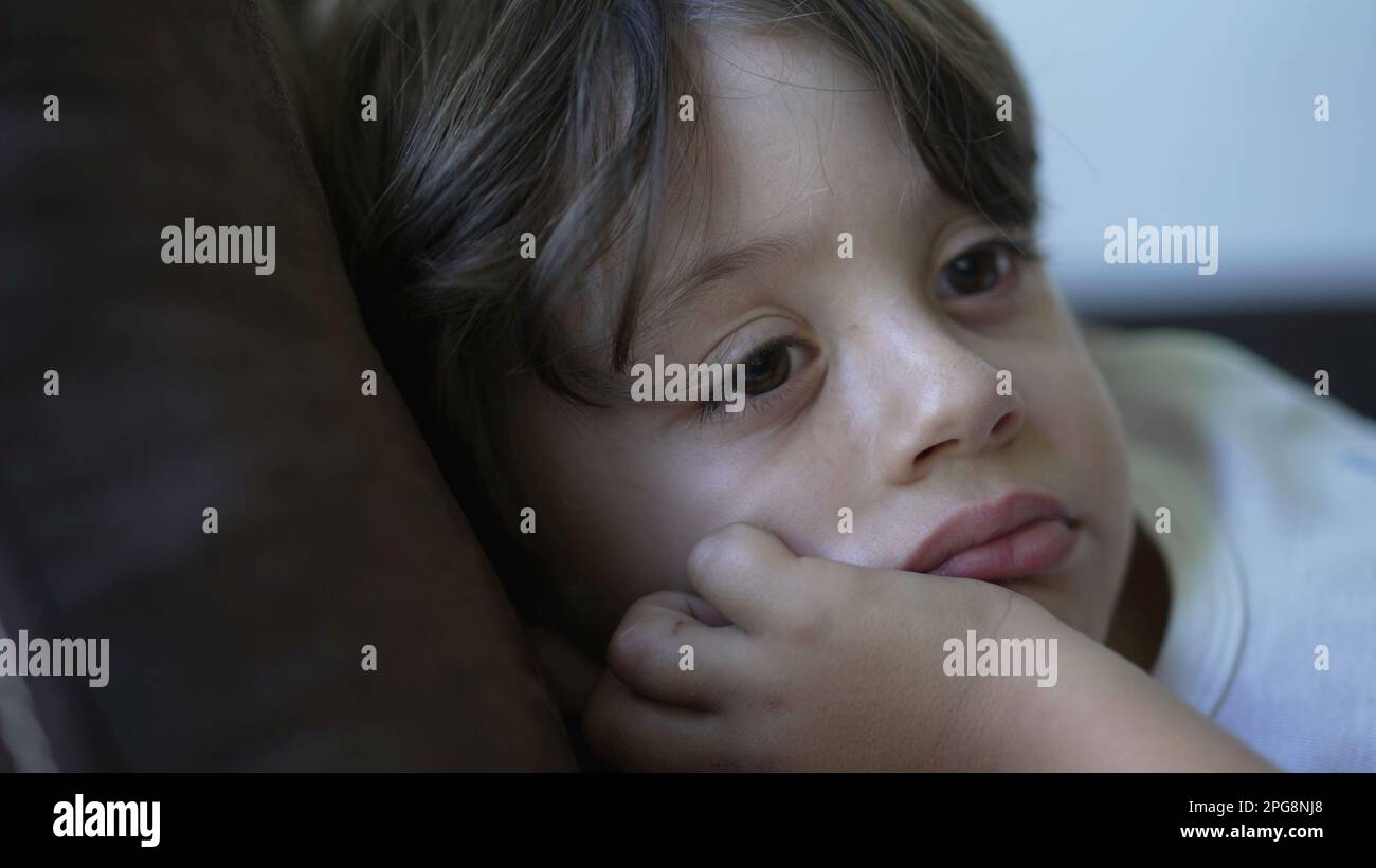 One sad child with depressed emotion. Portrait of a small boy with ...