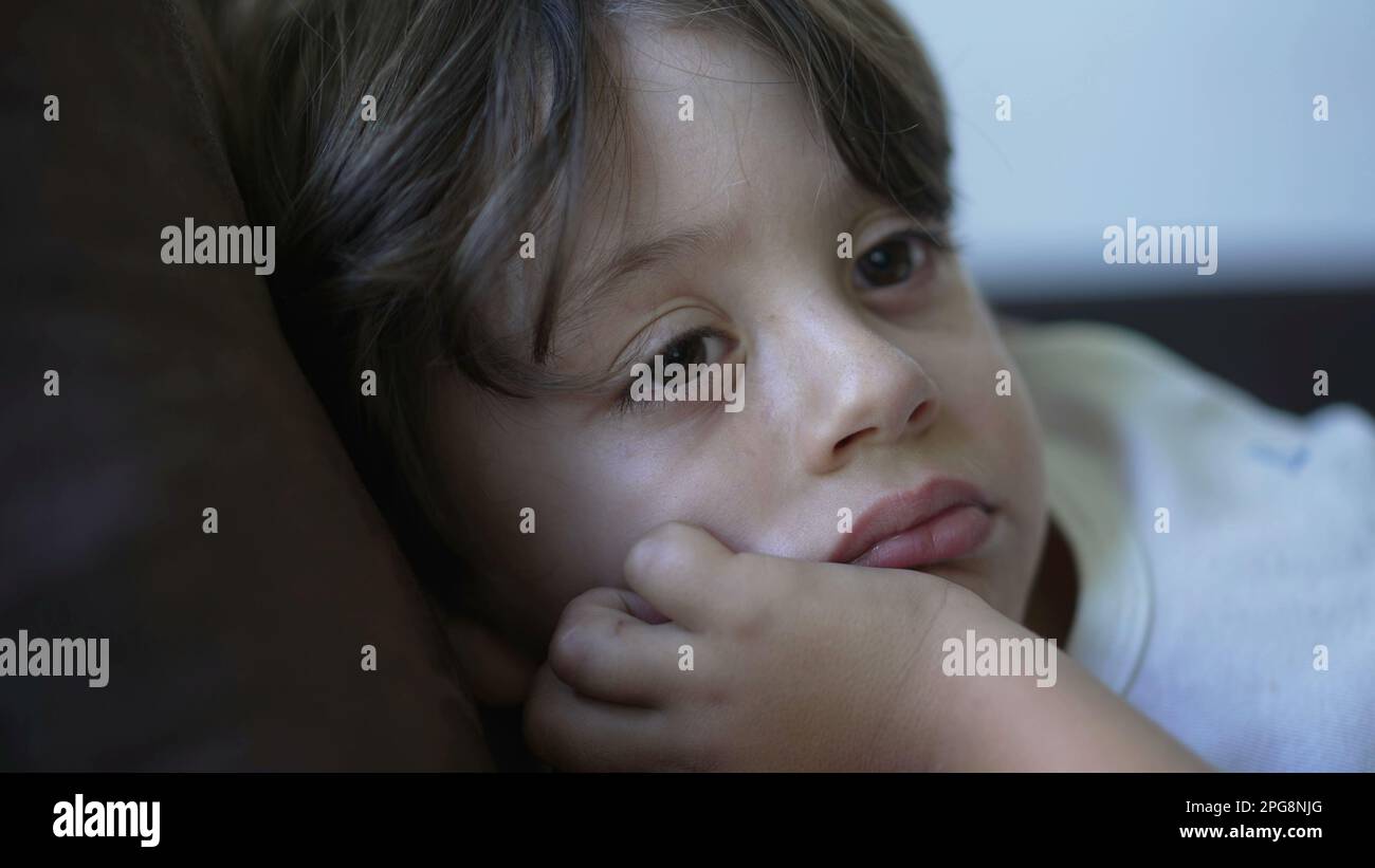 One sad child with depressed emotion. Portrait of a small boy with ...