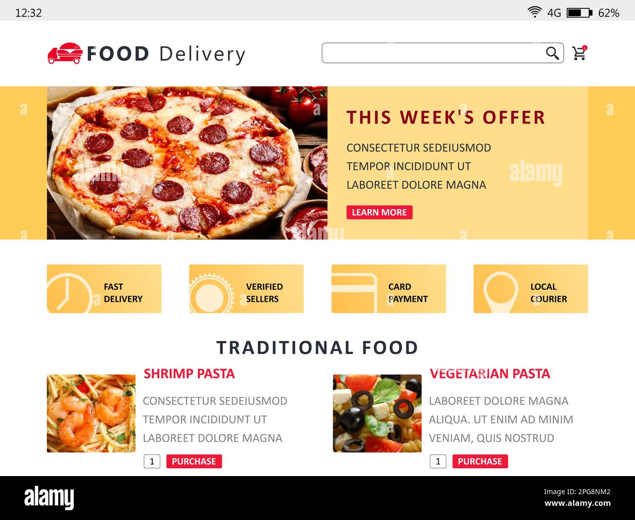 Food delivery app. Display with appetizing menu Stock Photo - Alamy
