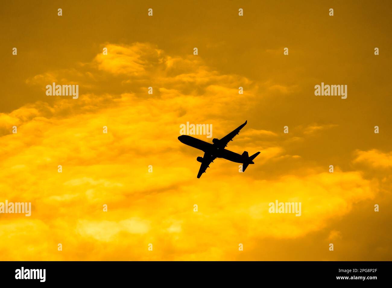 Aircraft Passenger take off shot at sunset time background Stock Photo ...