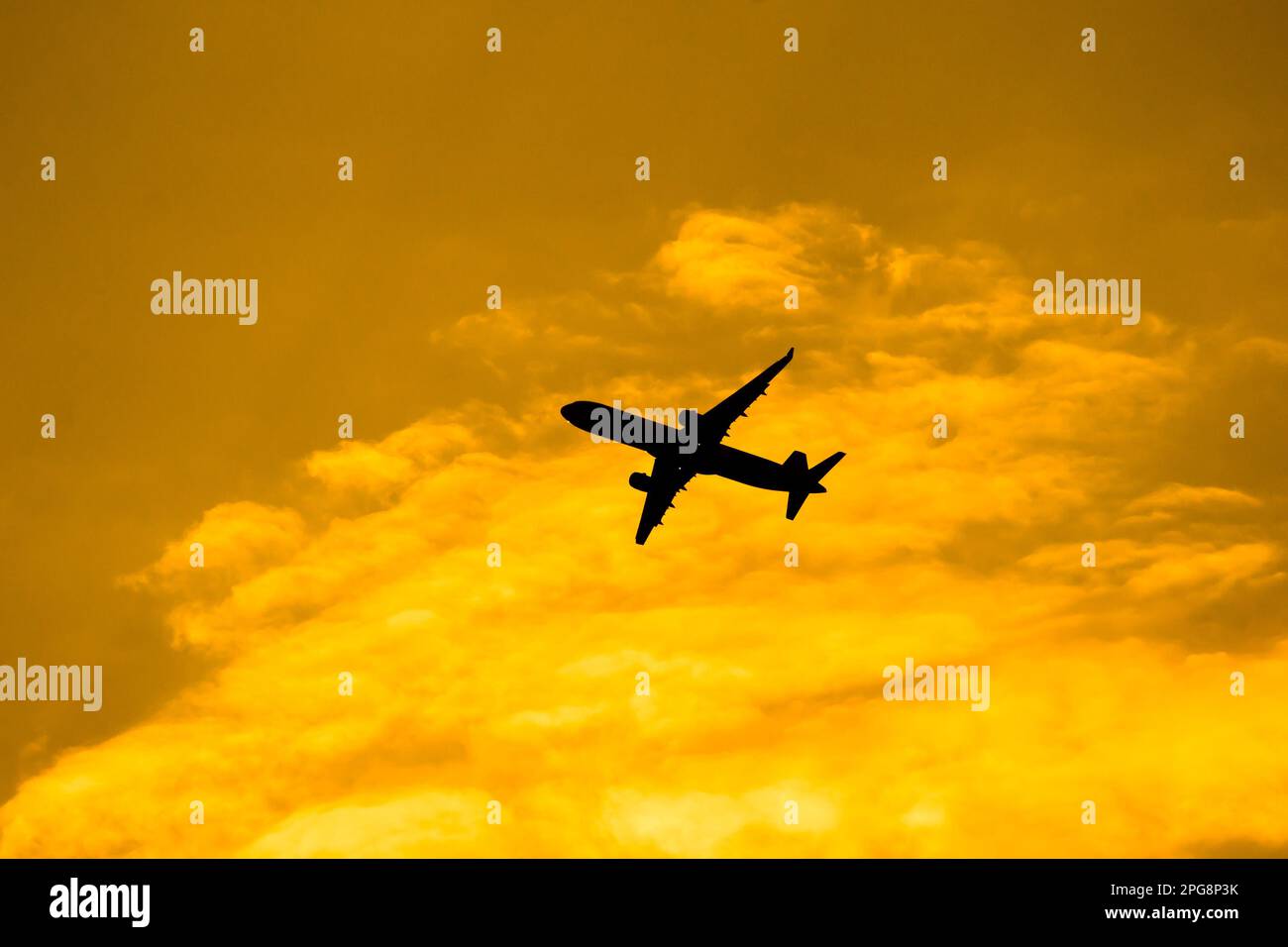 Aircraft Passenger take off shot at sunset time background Stock Photo ...