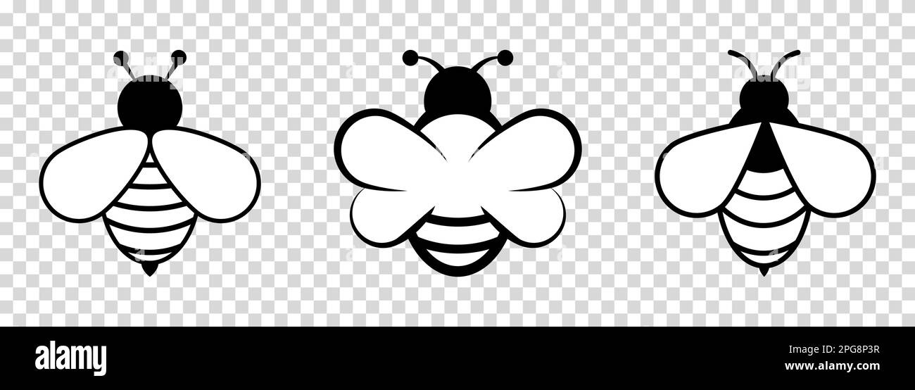 Honey bee icon set. Vector illustration isolated on transparent ...