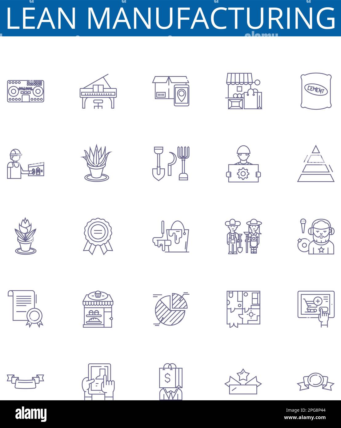 Lean manufacturing line icons signs set. Design collection of Six Sigma ...