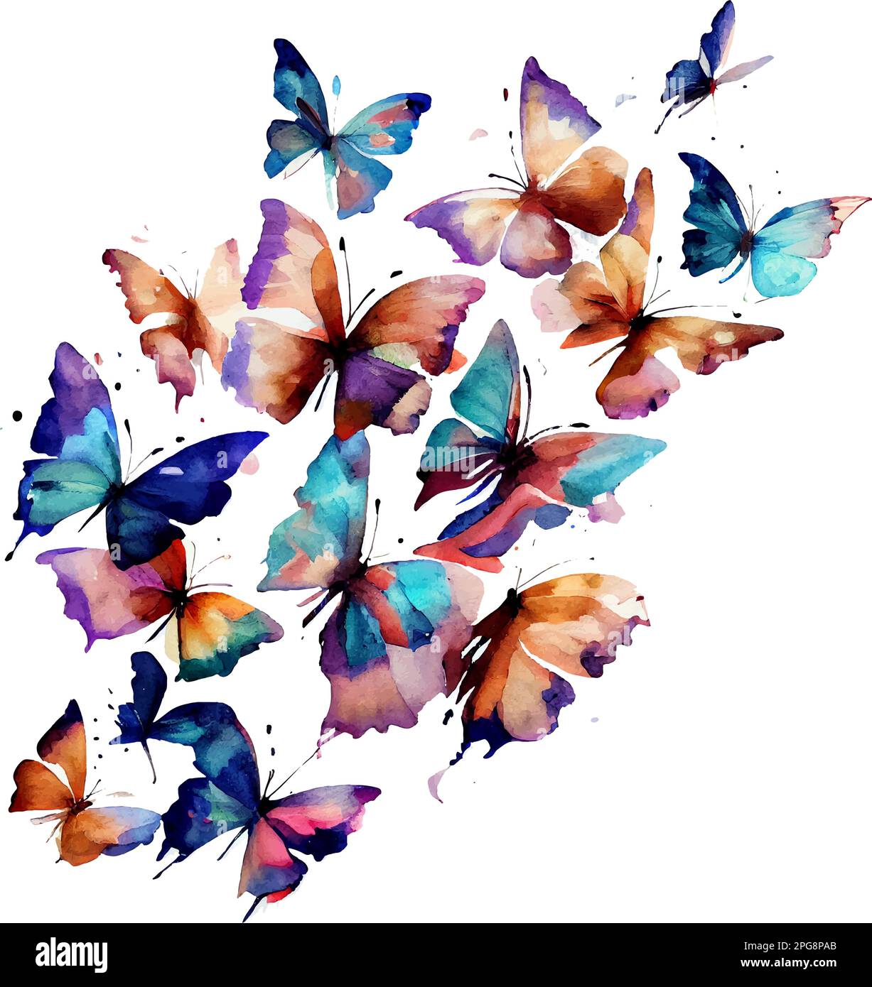 vector set illustration beautiful butterfly flying isolated on white ...