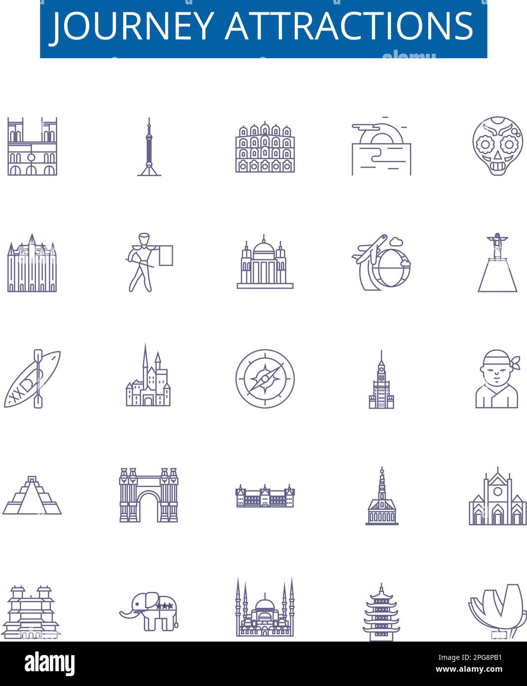 Journey attractions line icons signs set. Design collection of ...