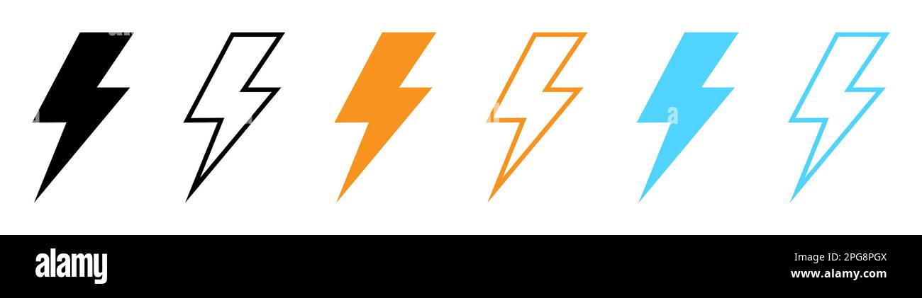 Flash lightning bolt icons. Energy and thunder electricity symbols ...