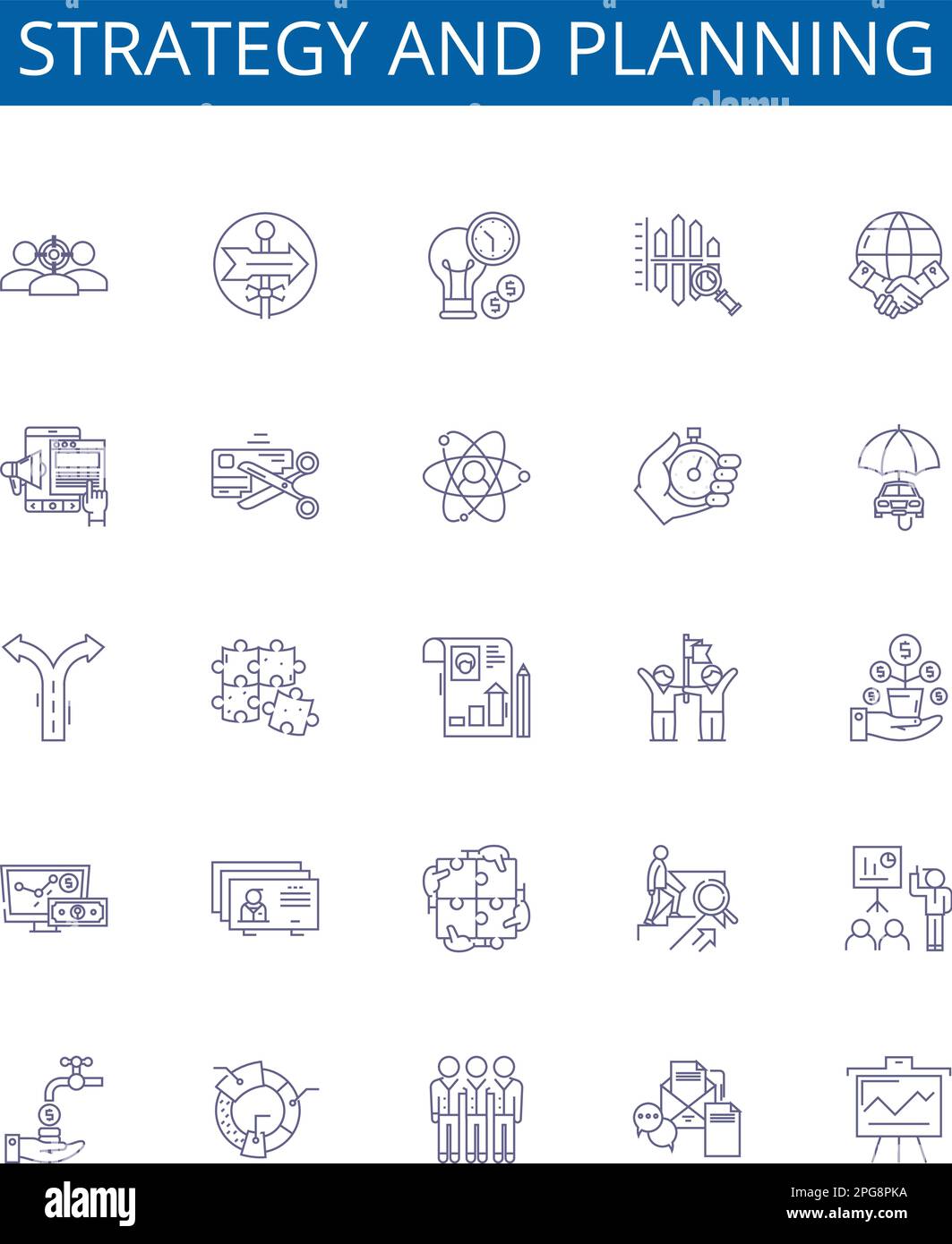 Strategy and planning line icons signs set. Design collection of ...