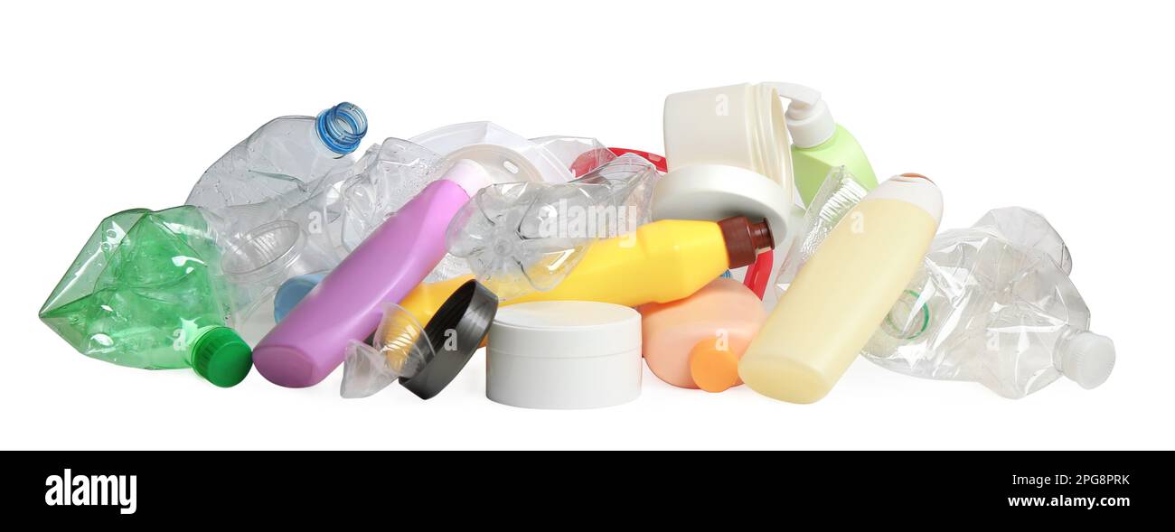 Pile of plastic garbage on white background Stock Photo - Alamy