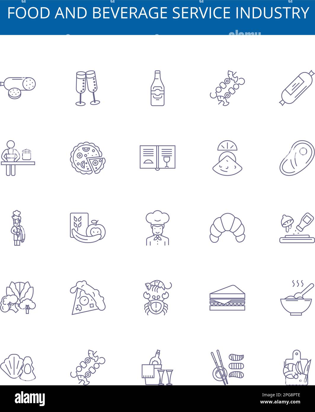 Food and beverage service industry line icons signs set. Design collection of Dining, Beverage ...