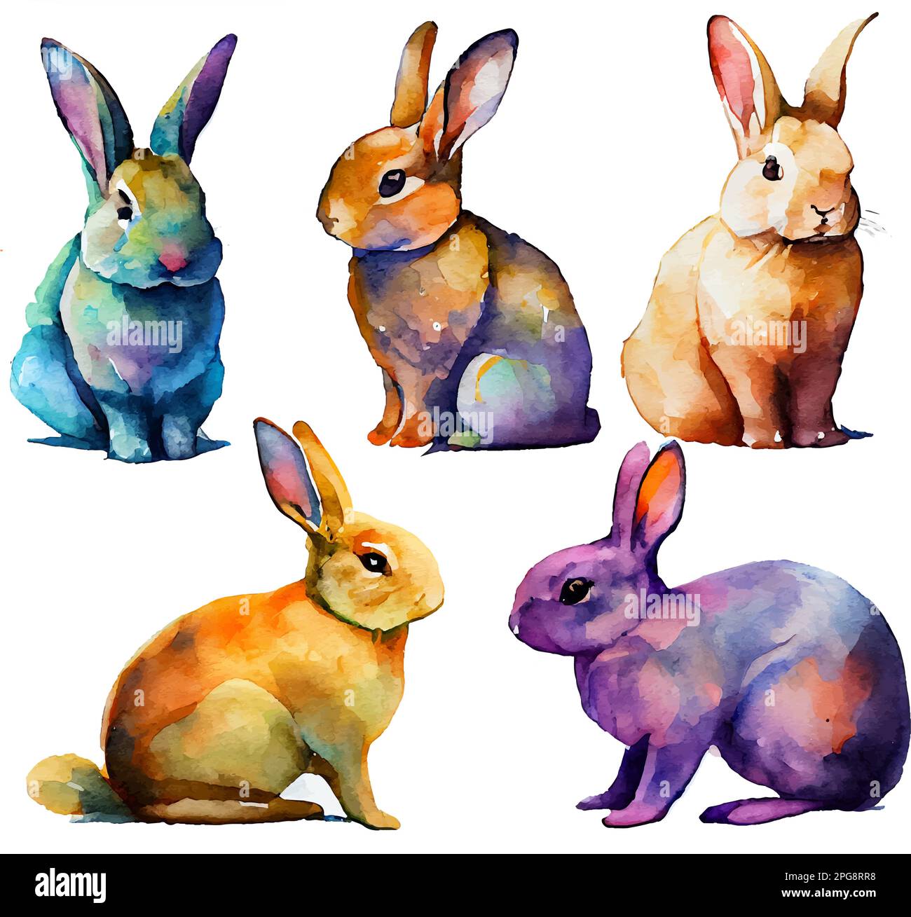set vector illustration of watercolor rabbit on white isotate ...