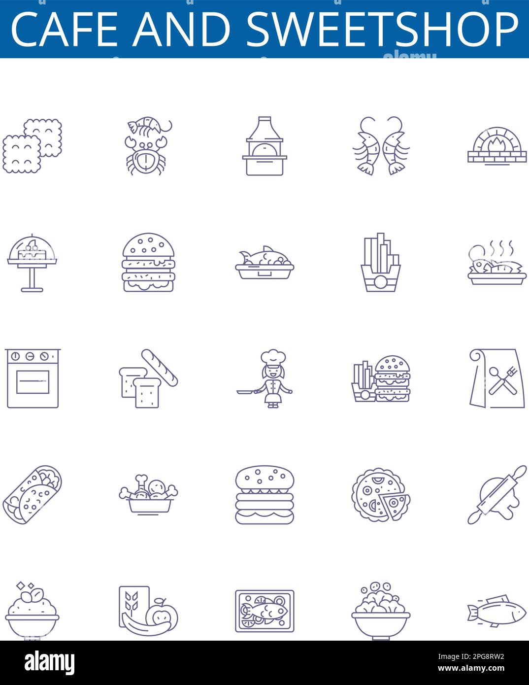 Cafe and sweetshop line icons signs set. Design collection of Cafe, Sweetshop, Dessert, Bakery ...