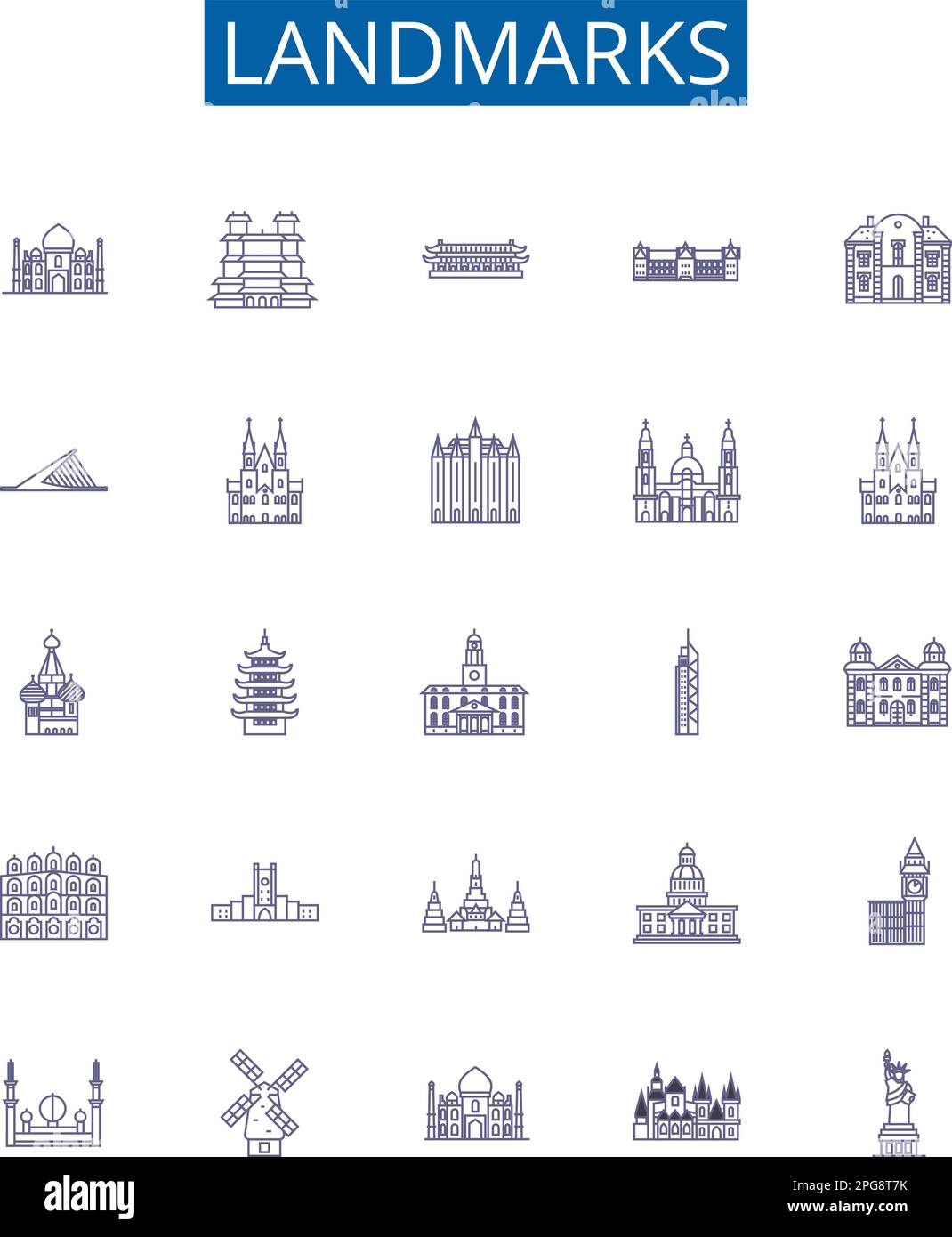 Landmarks line icons signs set. Design collection of Monuments, Statues ...