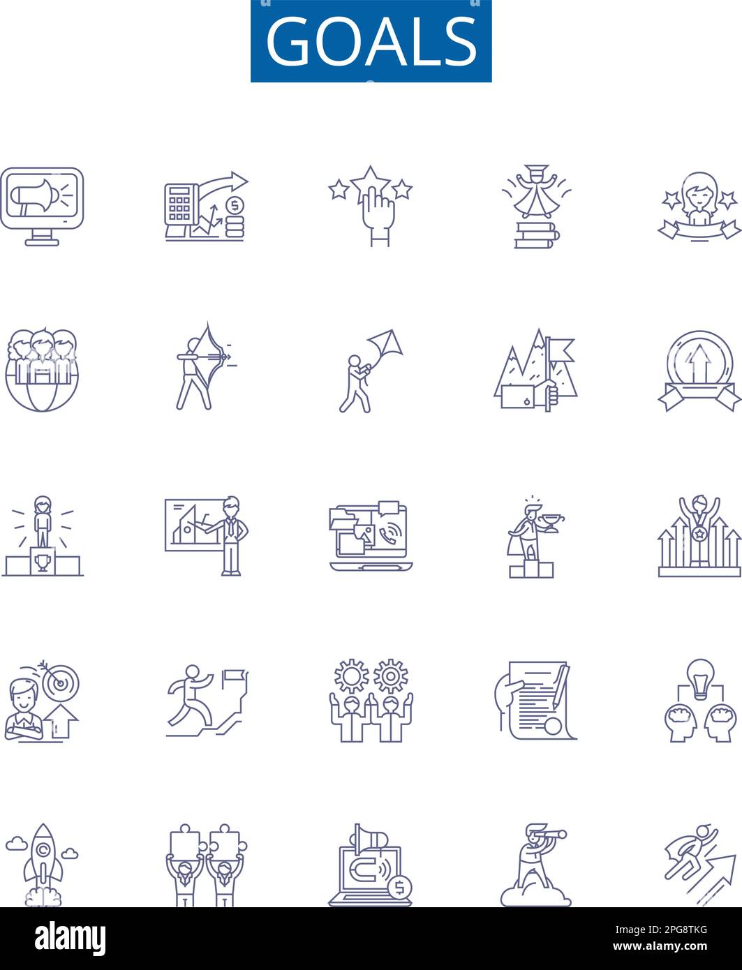 Goals line icons signs set. Design collection of Aim, Purpose, Target ...