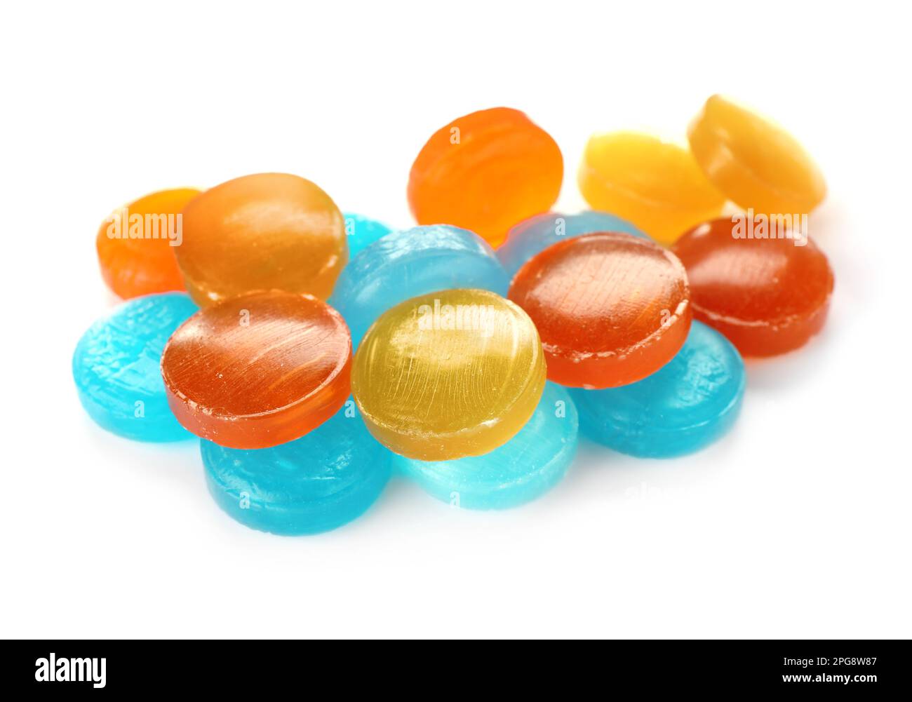 Many different color cough drops on white background Stock Photo - Alamy