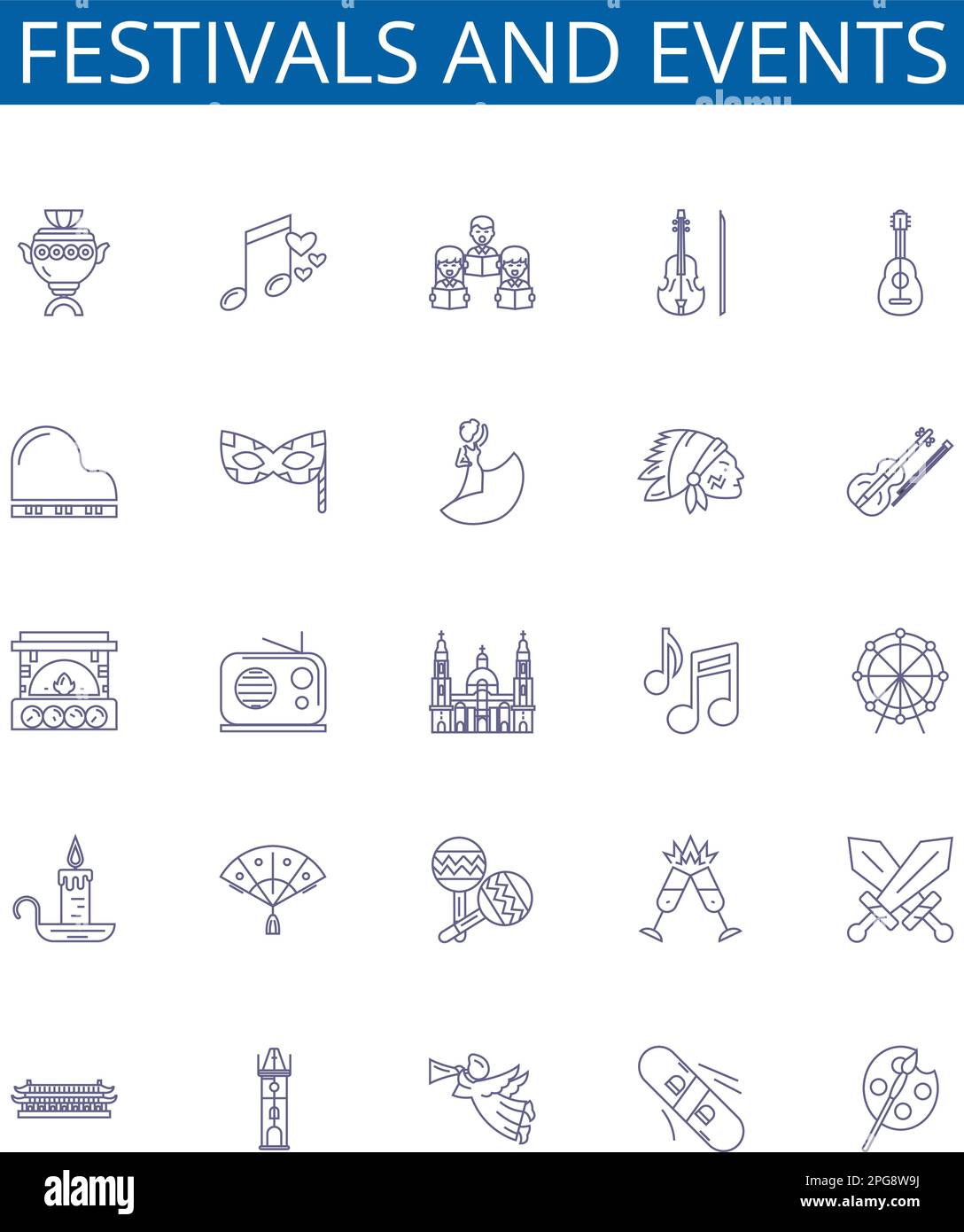 Festivals and events line icons signs set. Design collection of Parades ...