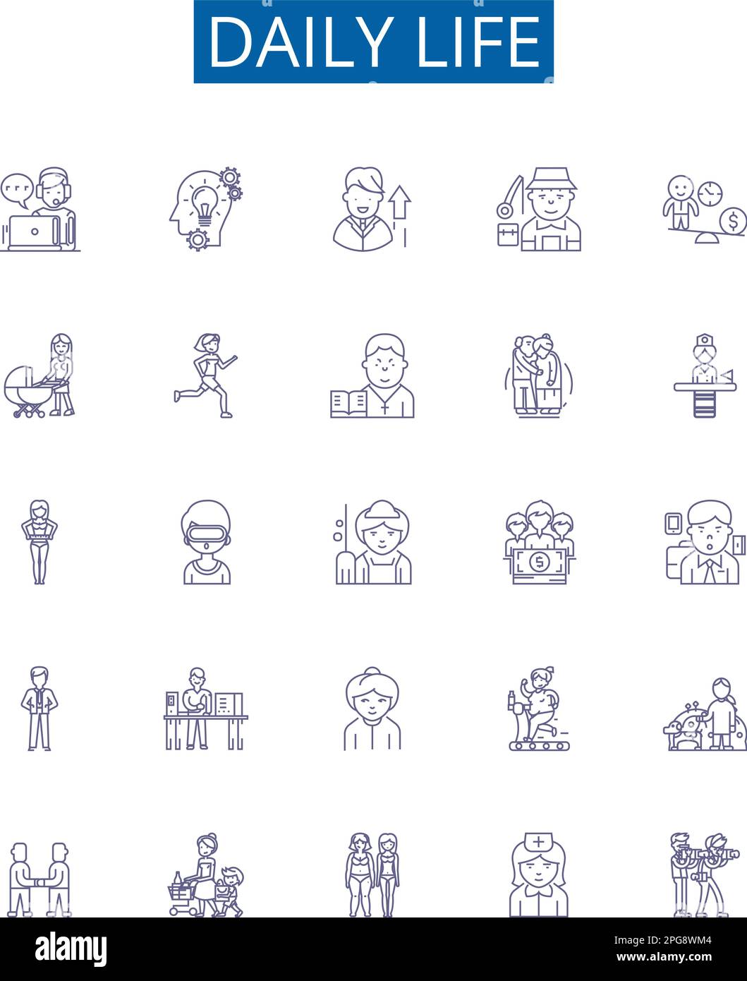 Daily life line icons signs set. Design collection of Routine, Daily ... Daily life line icons signs set. Design collection of Routine, Daily ...