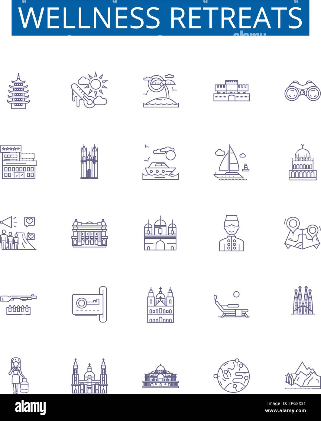 Wellness retreats line icons signs set. Design collection of Wellbeing ...