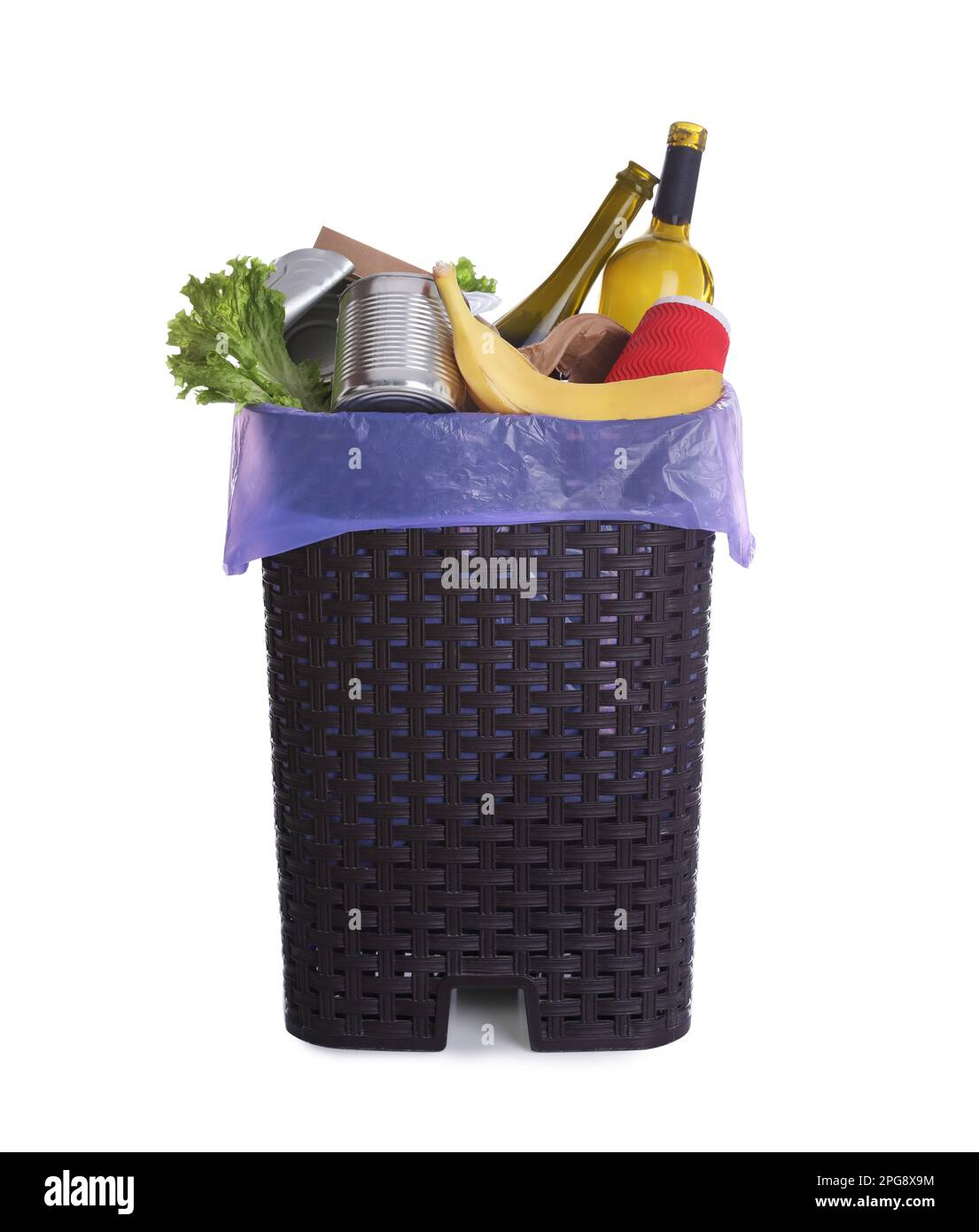 Trash bin full of garbage on white background. Recycling rubbish Stock ...