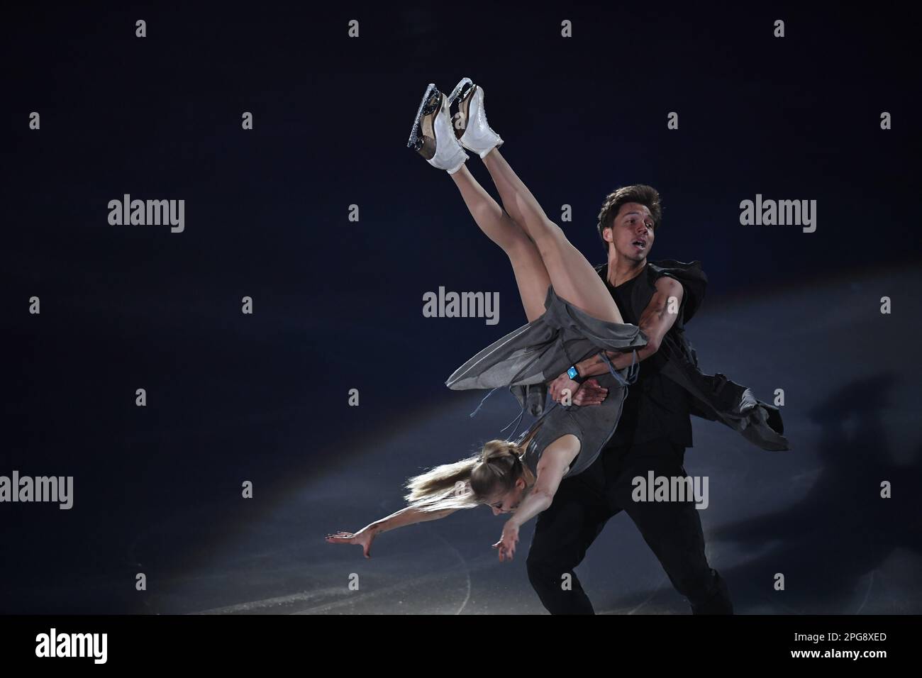 Moscow. Figure skaters Ekaterina Bobrova and Dmitry Solovyov perform at ...