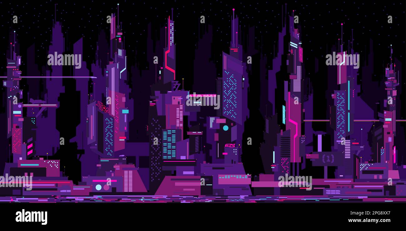 Dark Abstract Futuristic Sci-fi Cyber Space Neon Night City Landscape ...