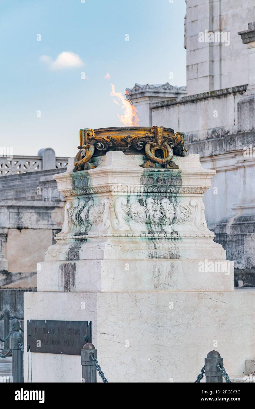 Rome, Italy - December 7, 2022: Detail of flame at The Tomb of the ...