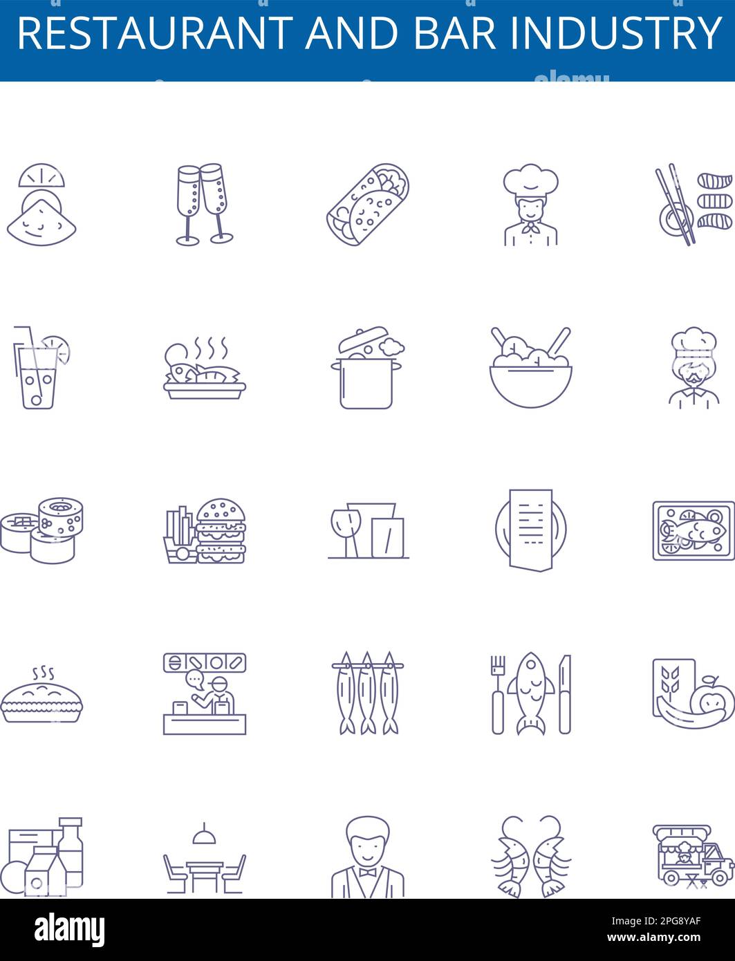 Restaurant and bar industry line icons signs set. Design collection of Restaurant, Bar, Industry ...