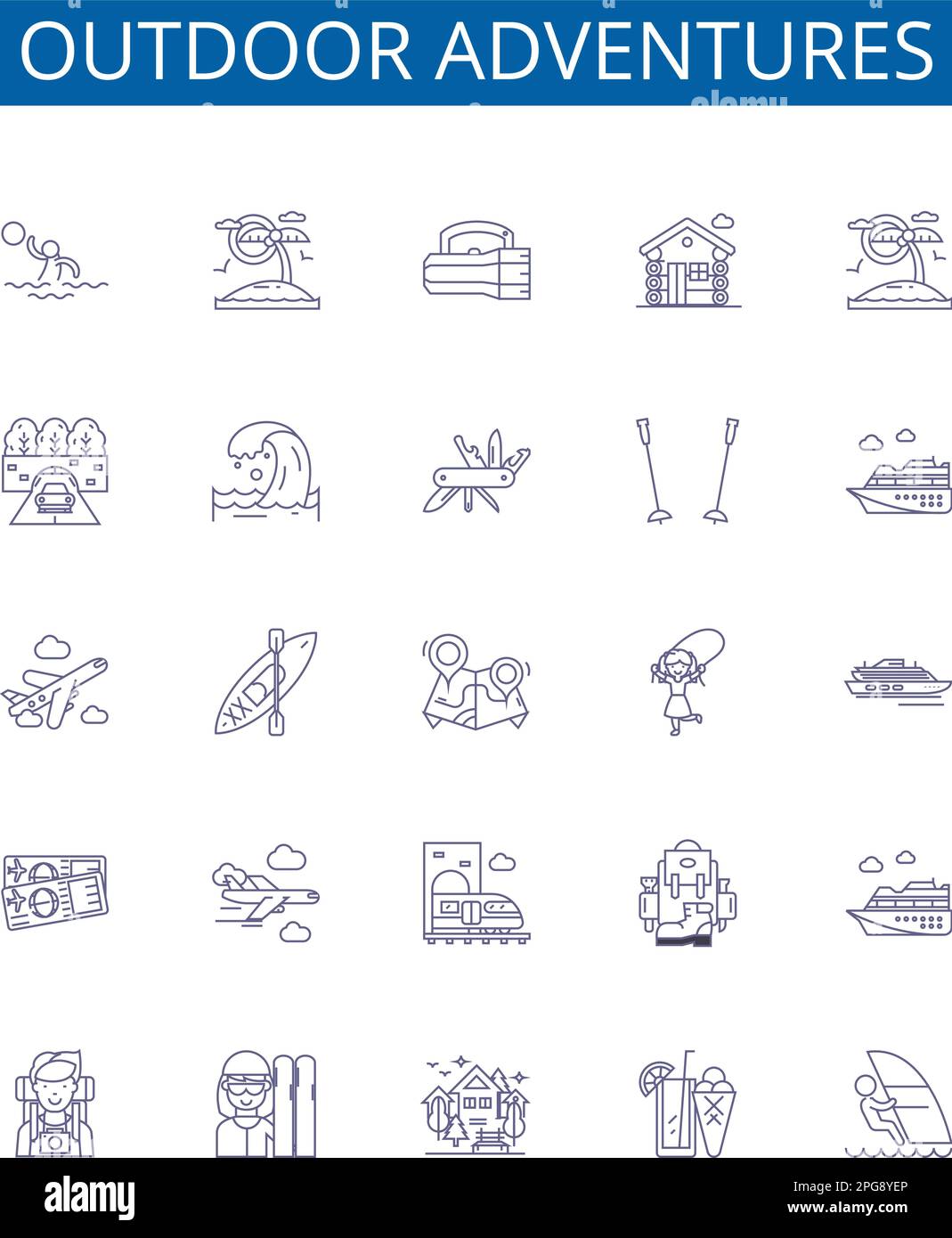 Outdoor adventures line icons signs set. Design collection of Trekking ...