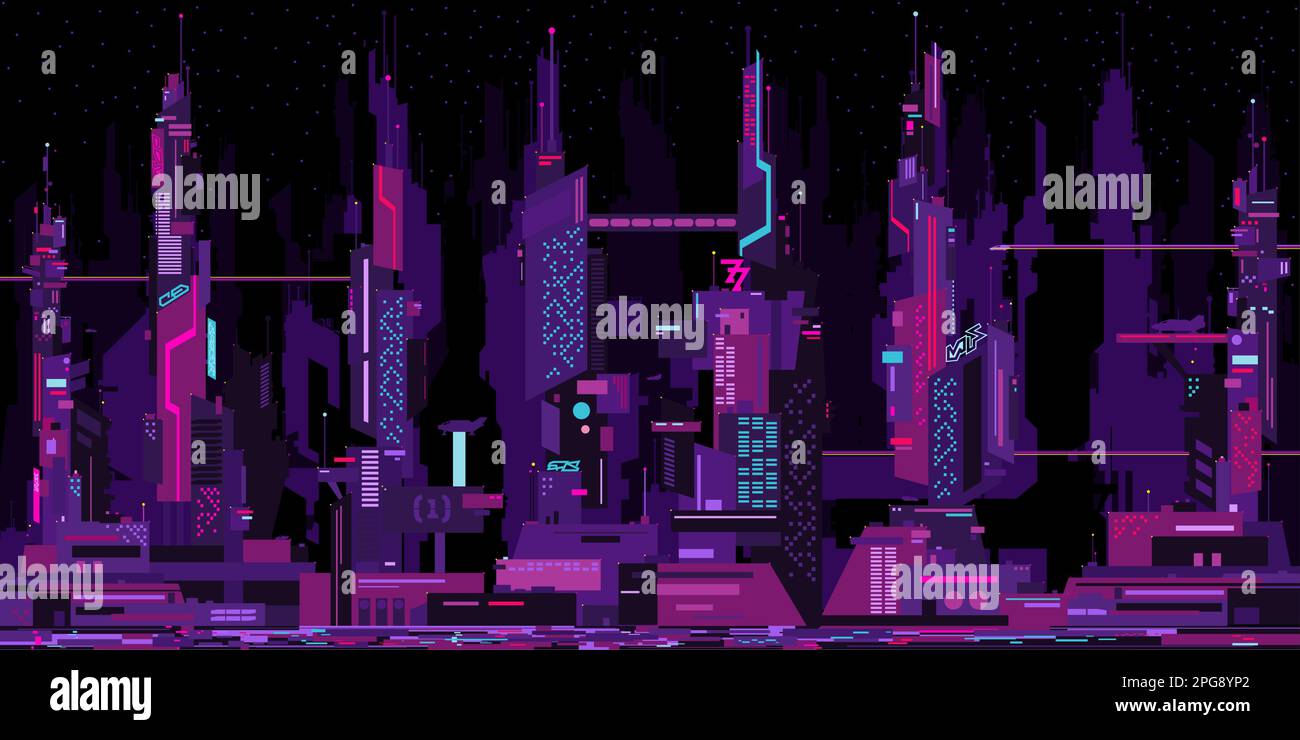 Trendy Abstract Futuristic Sci-fi Cyber Space Neon Night City Landscape ...