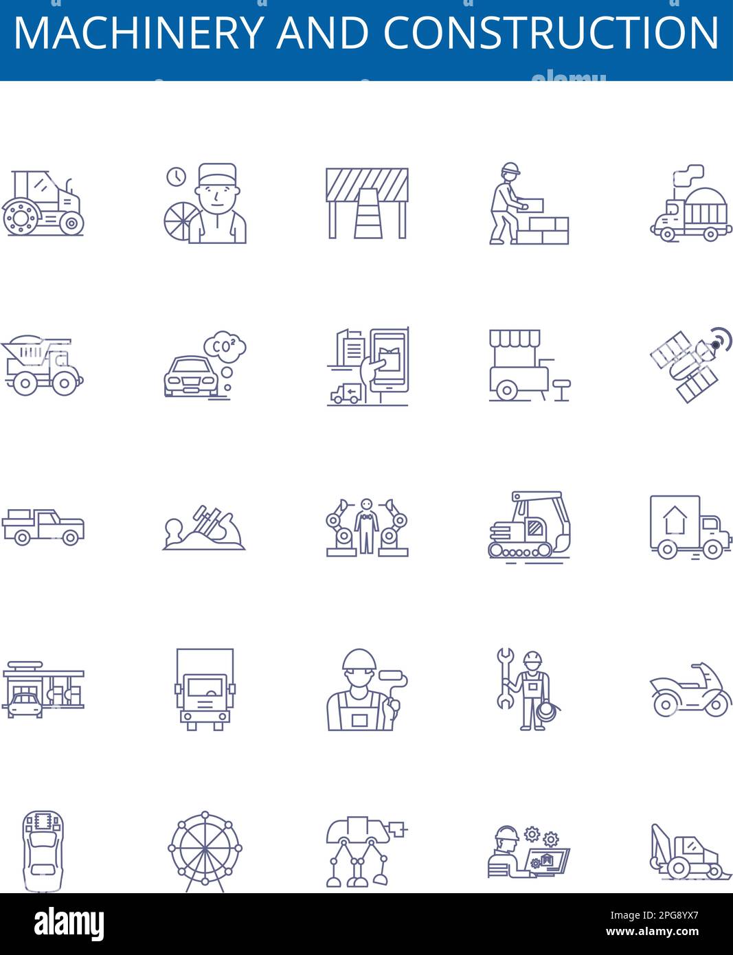 Machinery and construction line icons signs set. Design collection of ...