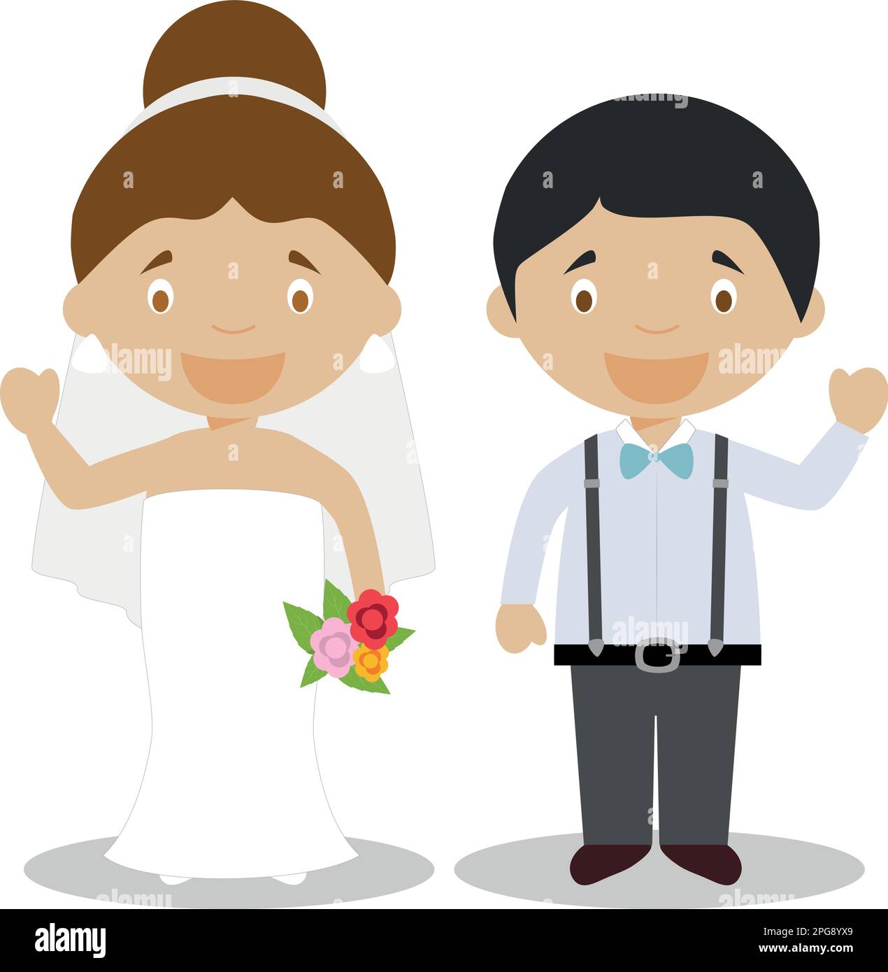 Mestizo newlywed couple in cartoon style Vector illustration Stock ...