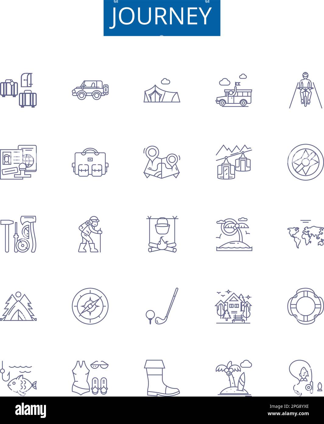 Journey line icons signs set. Design collection of Travel, Trek ...