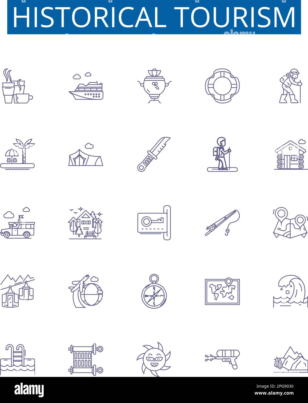 Historical tourism line icons signs set. Design collection of Heritage ...