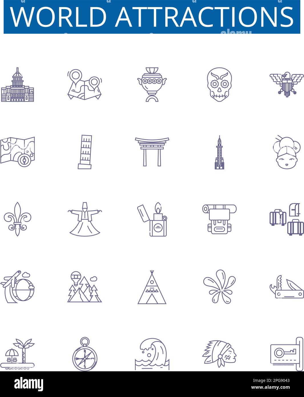 World attractions line icons signs set. Design collection of Sites ...