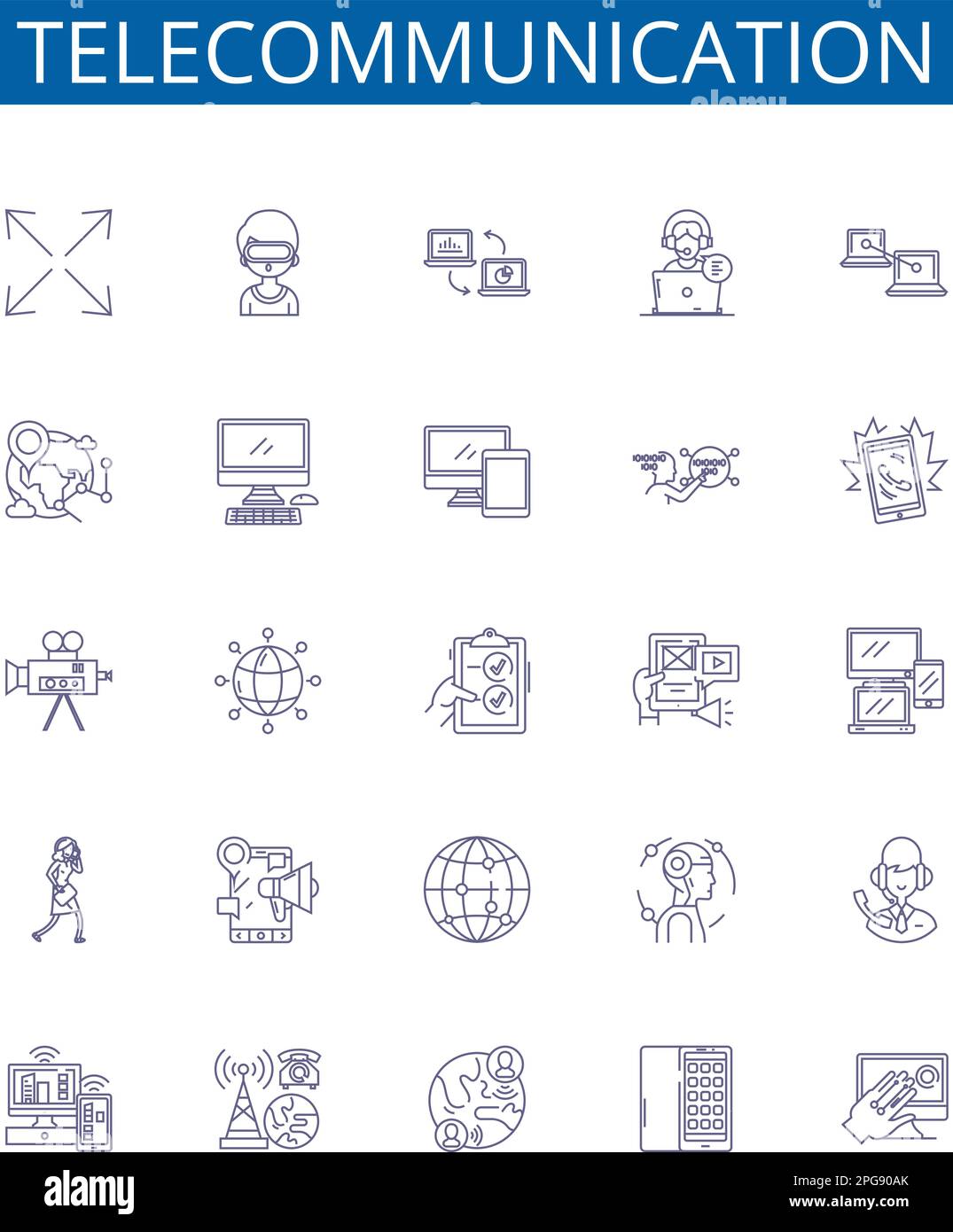 Telecommunication Line Icons Signs Set Design Collection Of Telecom