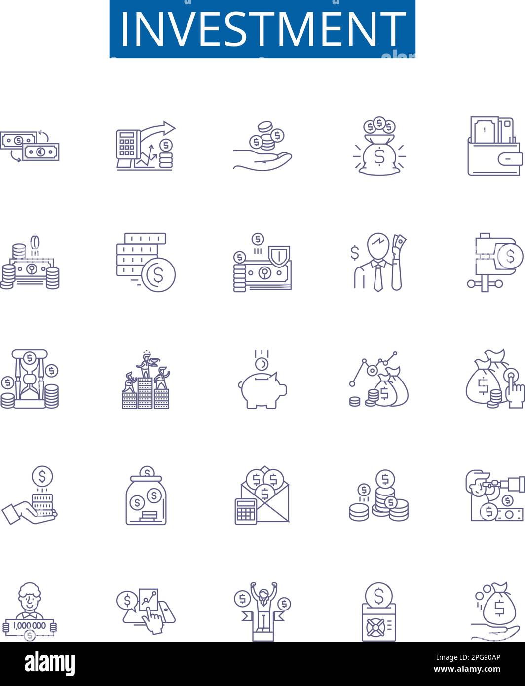 Investment line icons signs set. Design collection of Funding, Saving ...