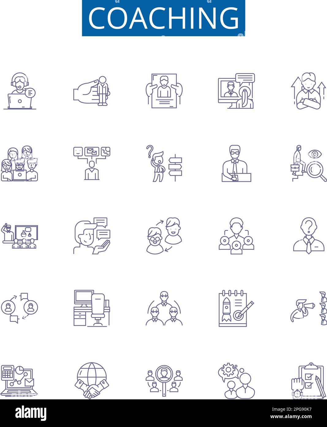 Coaching line icons signs set. Design collection of Mentoring, Guiding, Educating, Advising ...