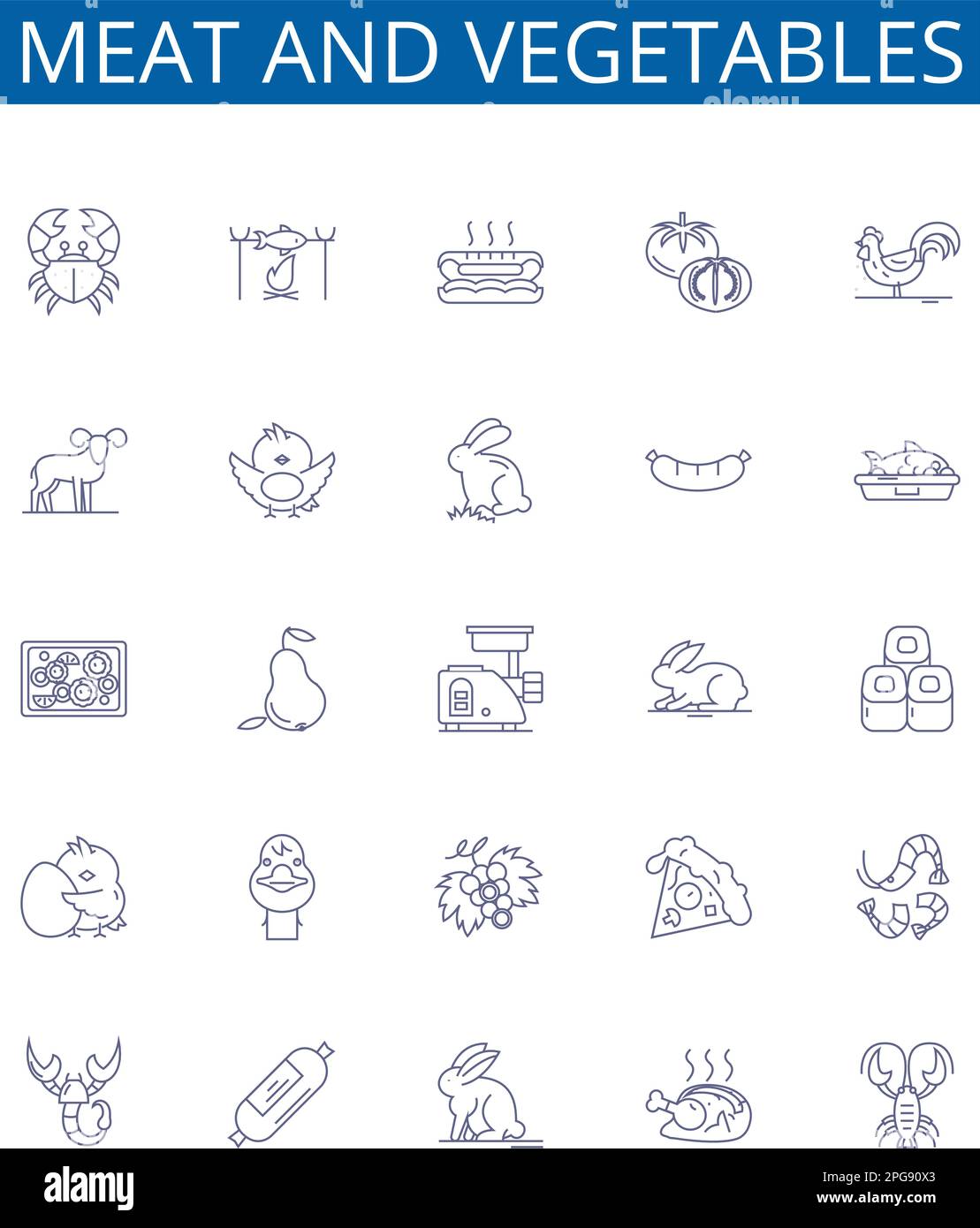 Meat and vegetables line icons signs set. Design collection of meat ...
