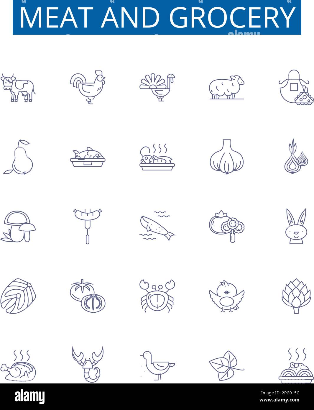 Meat and grocery line icons signs set. Design collection of Meat ...