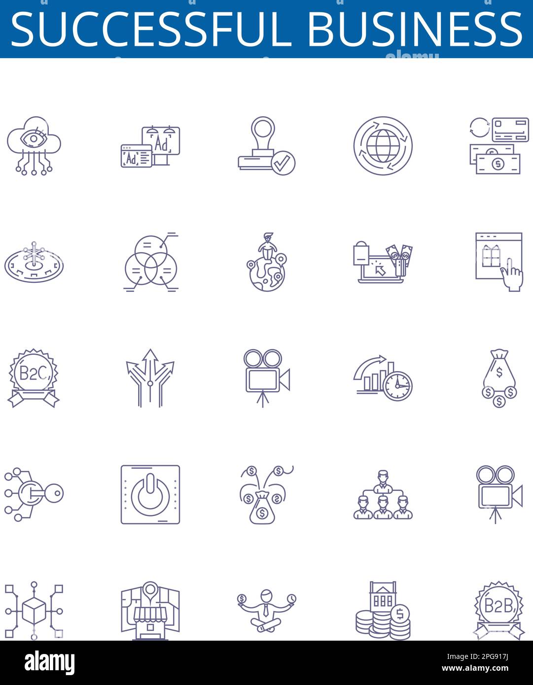 Successful business line icons signs set. Design collection of ...