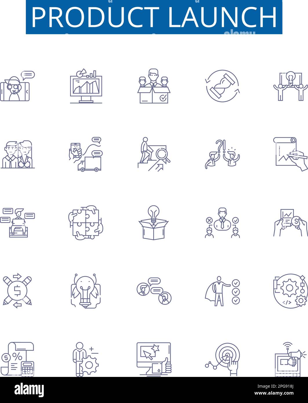 Product launch line icons signs set. Design collection of Launch ... Product launch line icons signs set. Design collection of Launch ...