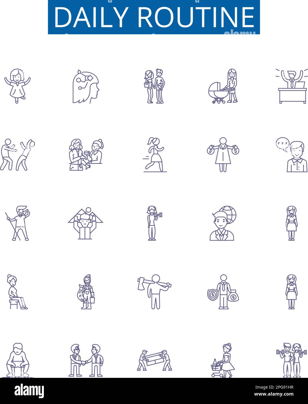 Daily routine line icons signs set. Design collection of Wake, Eat ... Daily routine line icons signs set. Design collection of Wake, Eat ...