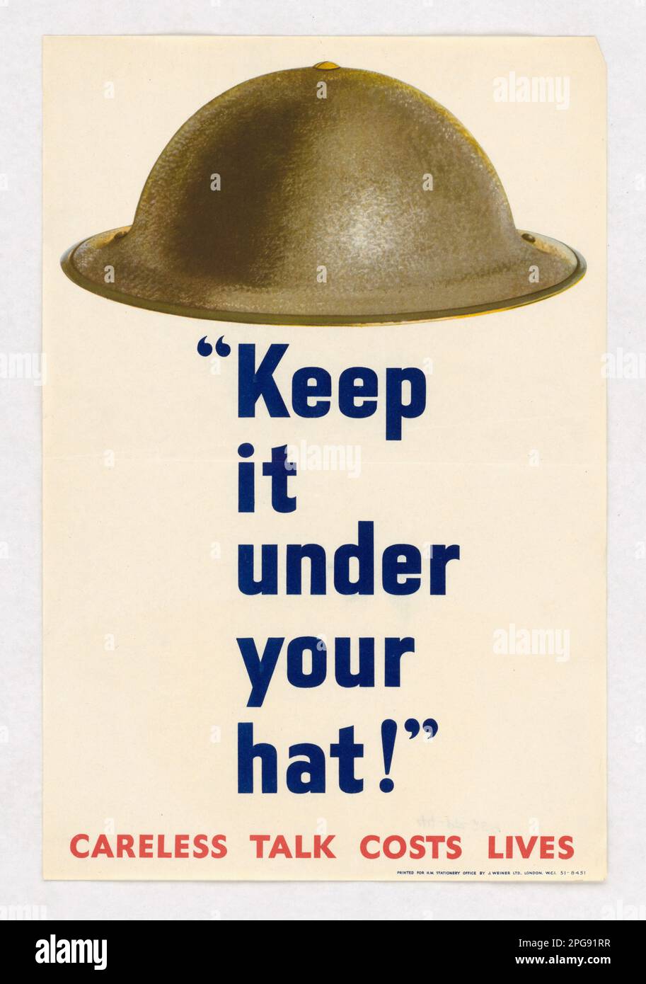 Keep it Under Your Hat - Careless Talk Costs Lives. Country: England Printed By: J. Weiner, Ltd ...